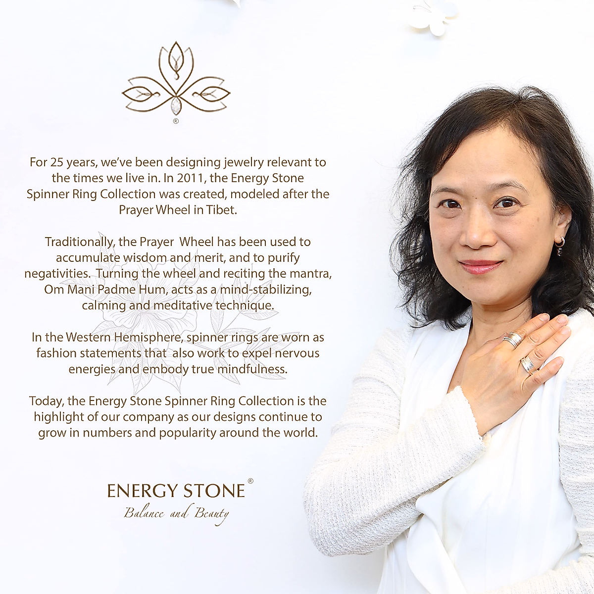 ENERGY STONE 925 Sterling Silver Radha Meditation Spinner Ring (US05) (8.5)