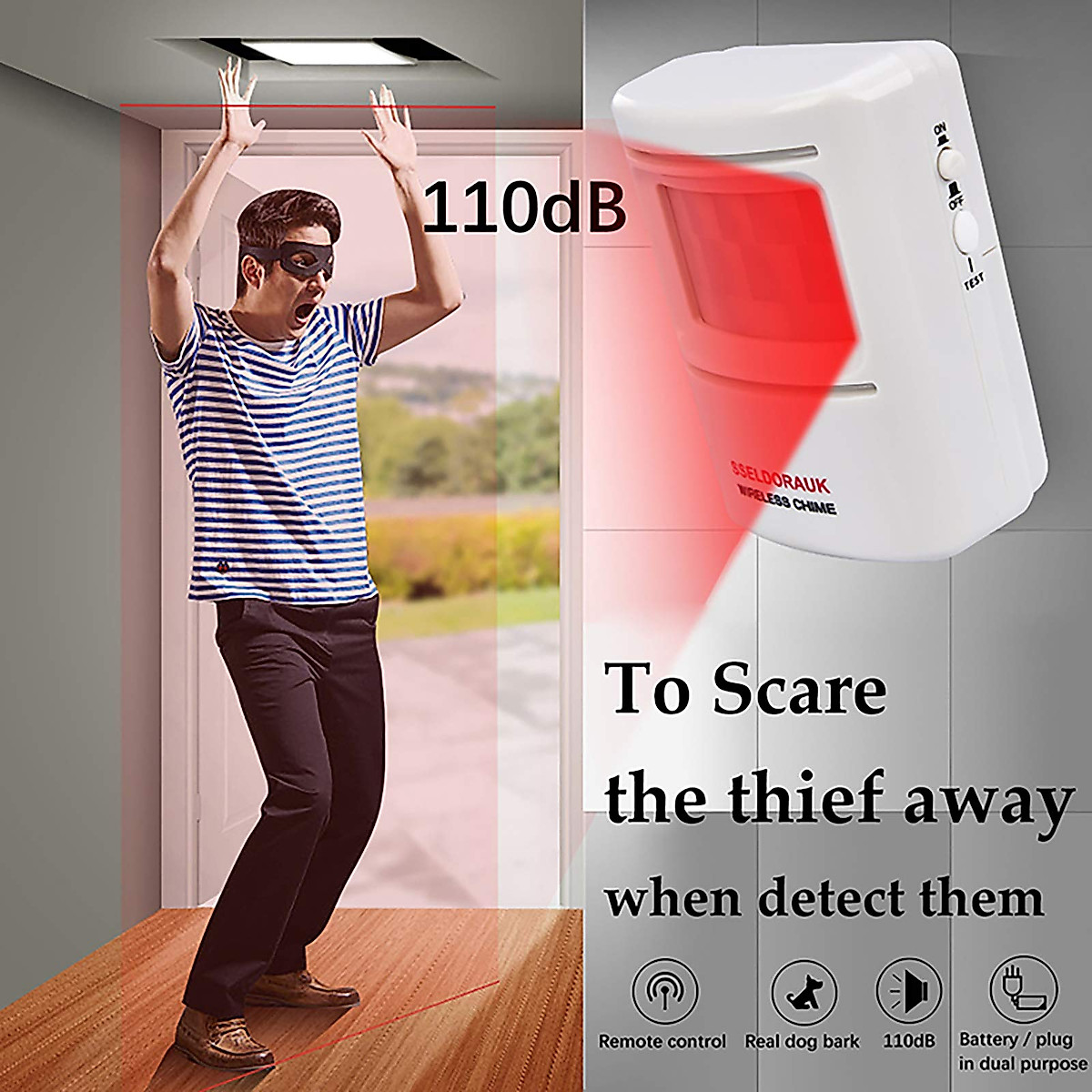 Dog Barking Alarm Motion Detector,Pir Wireless Human Body Walking Sensor Doorbell Door Security Alert System Device for Home or Office Burglar Deterrent (1Sensor + 1Receiver, White)