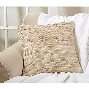 SARO LIFESTYLE Chindi Collection Down-Filled Jute Throw Pillow, 18", Natural