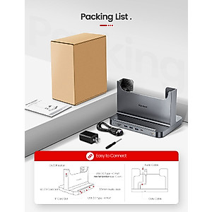 VAYDEER Mac Mini Stand Space Gray ABS Plastic Dock for Mac Mini, 8-in-1 Dock Station Holder with Power Adapter, USB 3.0 Ports/USB Hub for Data Transfer TF/SD Card Reader HDD/SSD Slot Audio Jack