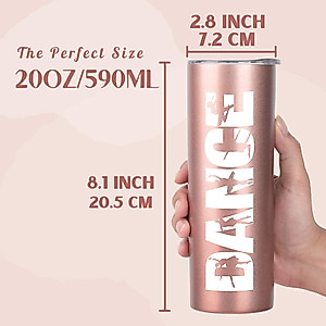 Onebttl Dancer Gifts for Girls, Teens, Her - Dance - 20oz/590ml Stainless Steel Insulated Tumbler with Straw, Lid - Dance Themed Recital Gifts for Women - (Rose gold)