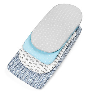 Bassinet Bed Sheets – Premium Bassinet Fitted Sheets 4 Pack – 100% Jersey Knit Cotton Cradle Sheets – Bassinet Bedding for Standard Size Oval or Halo Bassinet Pads – Bassinet Sheet for Boy & Girl