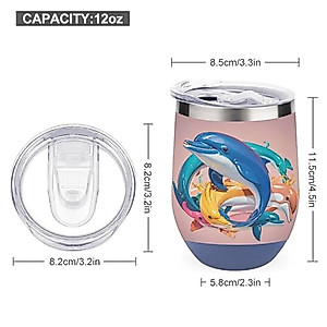 OPTKSNCU 304 Stainless Steel Insulated Cup with Lid, Abstract Animal Dolphin Print Durable, And Easy to Clean – Ideal for Home, Office, And Gift Giving