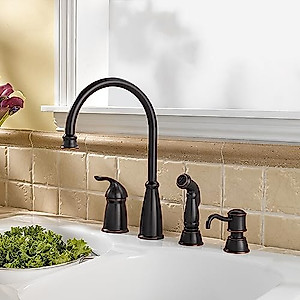 Pfister Avalon Kitchen Sink Faucet with Side Sprayer and Soap Dispenser, Single Handle, High Arc, Tuscan Bronze Finish, GT264CBY