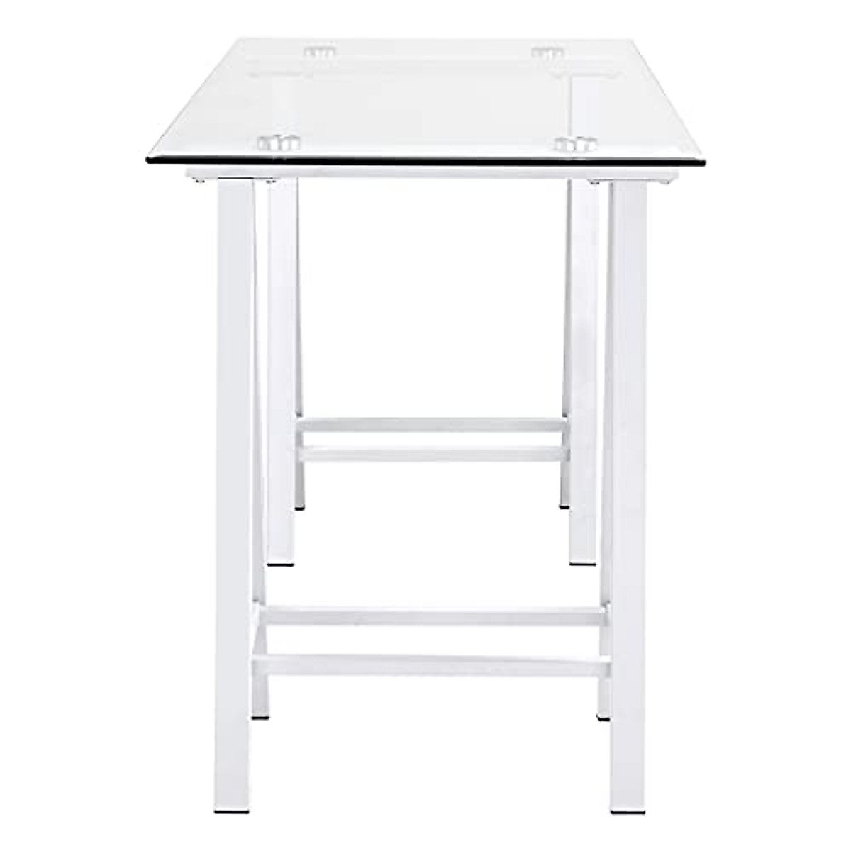 OSP Home Furnishings Middleton 47 Inch Desk with Clear Beveled Glass Top, White Base