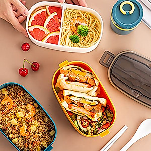 DILUOOU Bento Lunch Box For Adults, Stackable Bento Lunch Box With Divider,2 in 1 Compartment Salad Lunch container with Insulated Lunch Bag & Utensils,Microwave Safe(Yellow White)