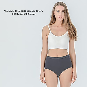 POUDEW Panties for Women Pack Ultra Soft Viscose Full Coverage Ladies Underwear, 6 Pack, Black/White/Grey/Navy/Blue/Red, Medium