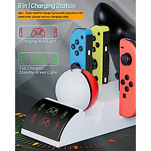 Switch Organizer with Controller Charging Station, ZAONOOL Charger Stand for Nintendo Switch & OLED Joycon, Pro Controller, Accessories Storage Tower for Games, TV Dock