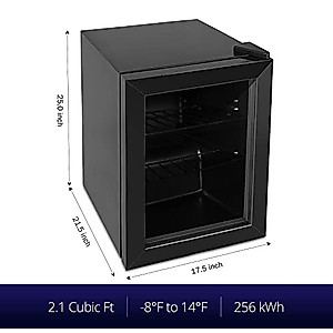 Northair Compact Mini Freezer with Glass Display Door - 2.1 Cu Ft with 2 Removable Shelves - Quiet Upright Freezer - 7 Temperature Settings - Black