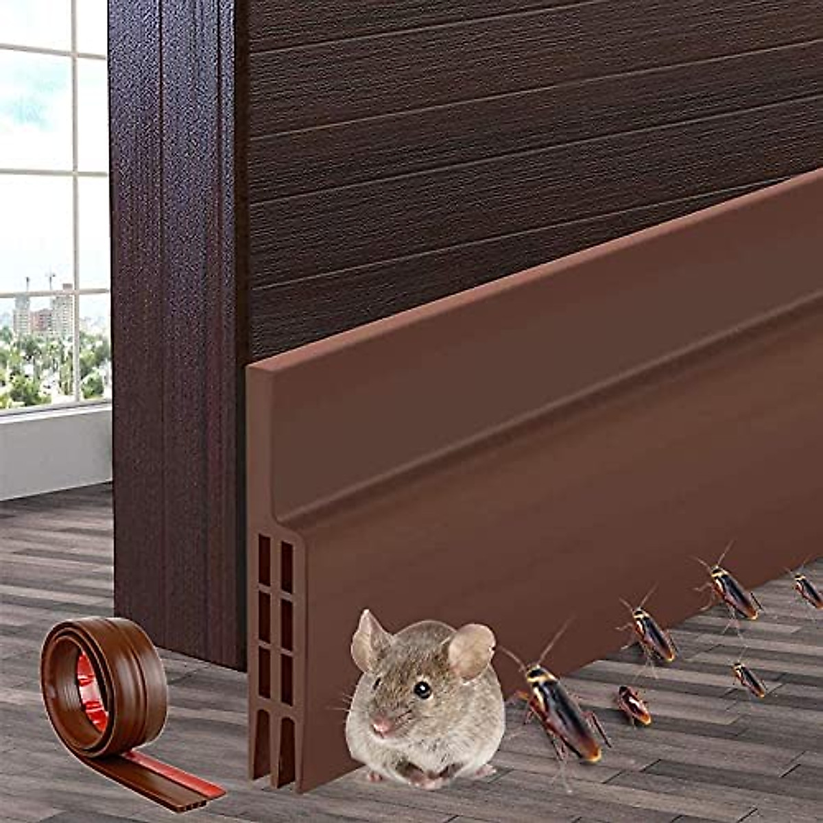 Door Draft Stopper Under Door Draft Blocker Insulator Door Sweep Weather Stripping Noise Stopper Strong Adhesive 2" Width x 39" Length (Brown)