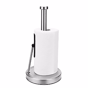 LEISURESHARE Paper Towel Holder Countertop, Stainless Steel Standing Paper Towel Roll Holder for Kitchen Bathroom, with Weighted Base for One-Handed Operation(Silver Fine Packaging)