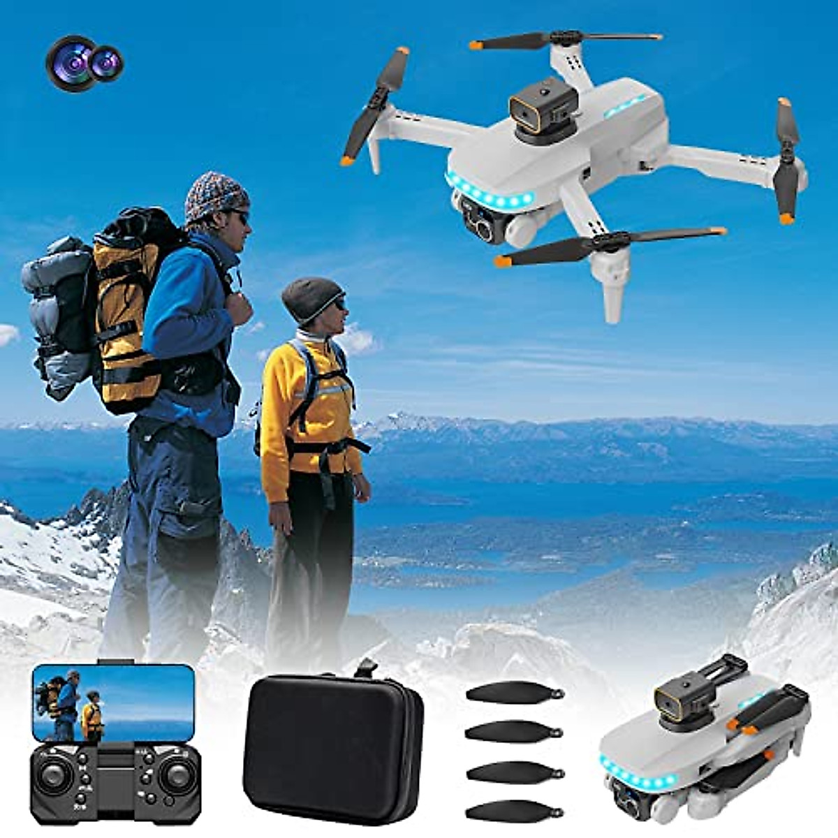 WiFi FPV Mini Drone With 4K HD Dual Camera Altitude Hold Mode Foldable RC Drone Quadcopter Circle Fly, Route Fly, Altitude Hold, Headless Mode (White)