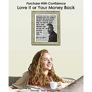 Positive Affirmations Wall Decor for Kids: "Change Will Not Come If We Wait" Barack Obama 8x10 Inspirational, Motivational Poster & Motivational Wall Art Office Decor for Men & Women