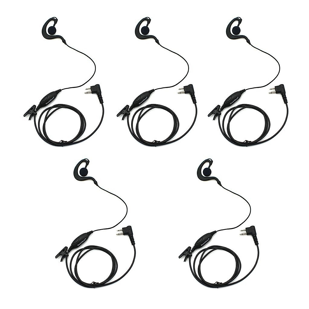 GoodQbuy 2 Pin G Shape Clip-Ear Headset Earpiece is Compatible with Motorola Two Way Radio Devices CP200 CP200D CP185 DTR650 PR400 EP450 CLS1110 CLS1410 CLS1450 CLS DLR DTR RDX RDU RDV RMU (5 Pack)