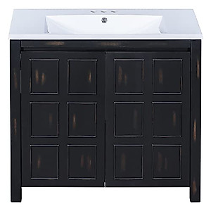 LUMISOL 36" Bathroom Vanity with Sink, Single Bathroom Storage Cabinet with Soft Closing Doors & Adjustable Shelf, Modern Bathroom Vanity with Undermount Basin, Solid Wood Frame, Espresso