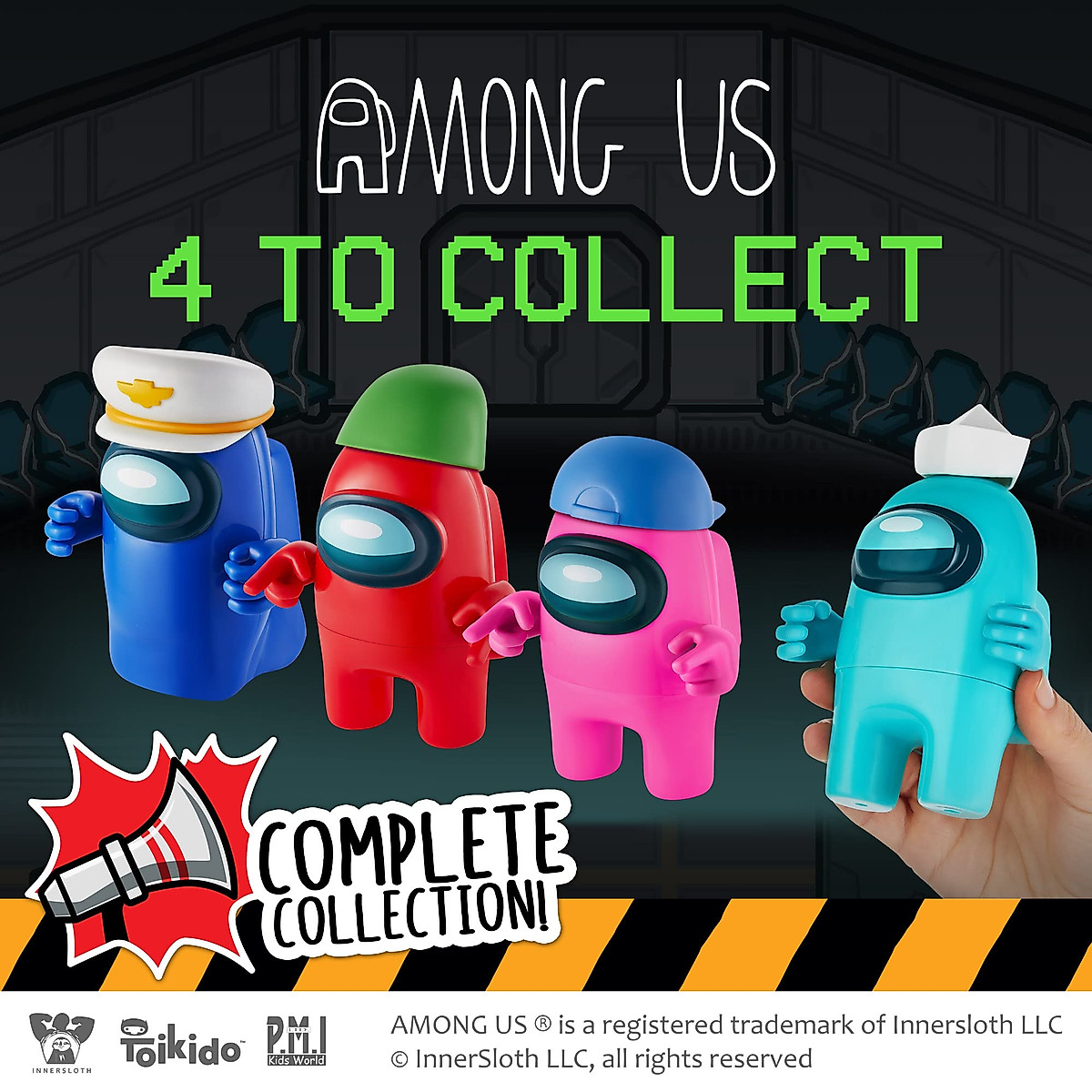 P.M.I. Among Us Action Figures | Two of Four 4.5-Inch-Tall Collectibles | Among Us Toys and Playable Mini Toys | Cyan Ghost and Pink Crewmate with 5 Accessories: Hats and Hands