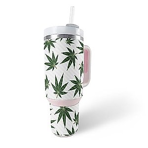 MightySkins Carbon Fiber Skin Compatible with Stanley The Quencher H2.0 FlowState 40 Oz Tumbler - Pot Leaves Green | Protective, Durable Textured Carbon Fiber Finish | Easy to Apply
