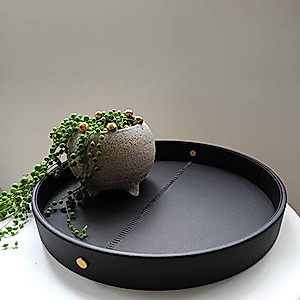 Selaos Decorative Round Serving Tray - Black and Gold Tray | Decorative Trays for Coffee Table | Serving Tray for Ottoman | Black Serving Tray | Ottoman Tray for Living Room | Serving Tray Round