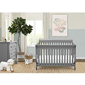 Delta Children Canton 4-in-1 Convertible Crib, Grey + Serta Perfect Slumber Dual Sided Recycled Fiber Core Crib and Toddler Mattress (Bundle)
