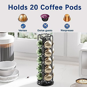 SEVENLINE 20 Vertuo Pods Coffee Pod Holder Compatible For Nespresso Vertuoline Stand Rack Holds Vertuo line Organizer Carousel 360-Degree Rotatable (Black)