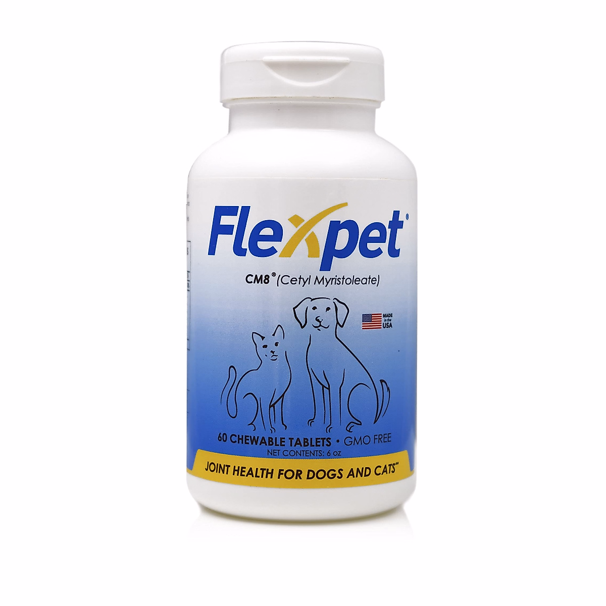 Flexpet with CM8 Chewable Tablets for Joint Pain Relief in Dogs; Hip & Joint Pain Supplement Containing Cetyl Myristoleate (CM8) & Glucosamine: Single Bottle - 60 Chewable Tablets