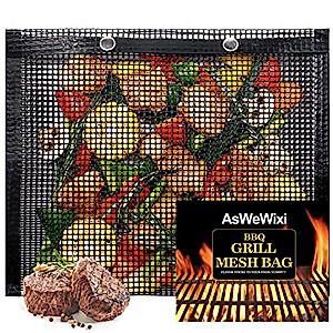 1 Pack BBQ Mesh Grill Bags for Outdoor Grill, Non-Stick Barbecue Bags Reusable for Charcoal Gas Electric Grills Smokers BBQ Veggie Grill Bags for Cooking Vegetables Grilling Bag Pouches Heat-Resistant