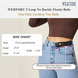 WERFORU No Buckle Elastic Stretch Belt for Women Men 2 Loop Buckle Free Invisible Belt for Jeans Pants 2 Pack,Fit 2 loop distance 7"-14"
