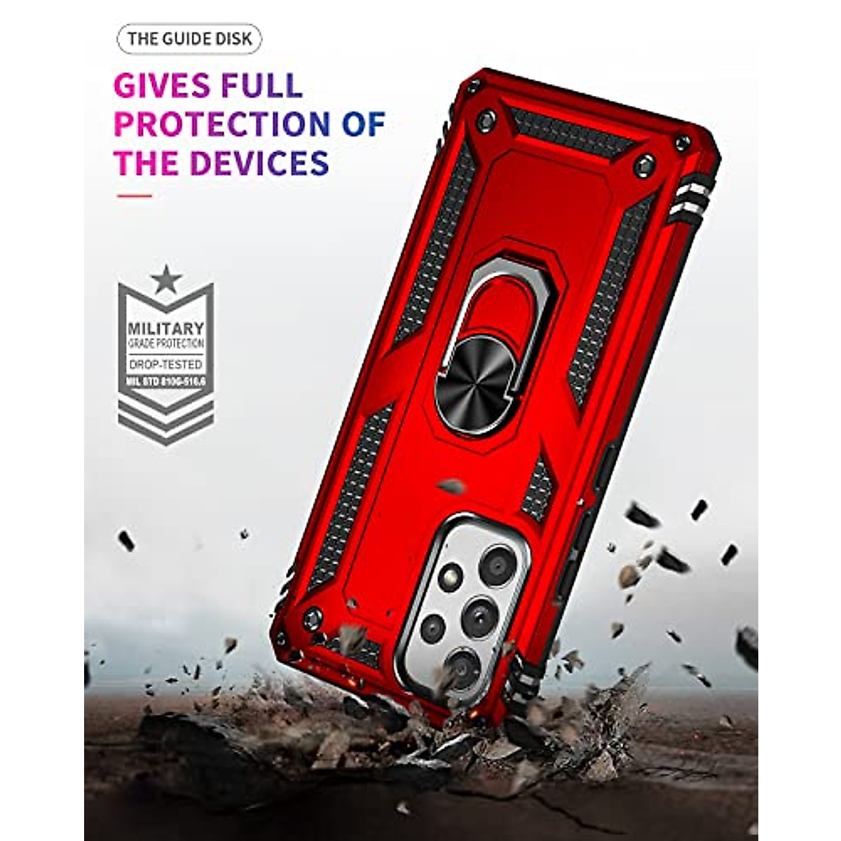 YZOK Case for Samsung Galaxy A53 Case,with HD Screen Protector, [Military Grade] Ring Car Mount Kickstand Hybrid Hard PC Soft TPU Shockproof Protective Case for Samsung A53 (Red)