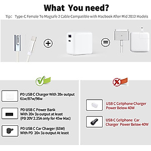 Magnetic T-Tip PD USB C to Magnetic 1 Charger Cable Compatible with Mac-Book Air/Pro, Type-C PD Power Fast Charging Cable Replacement for Mac-Book Power Supply,Works with 20v 65W-100W