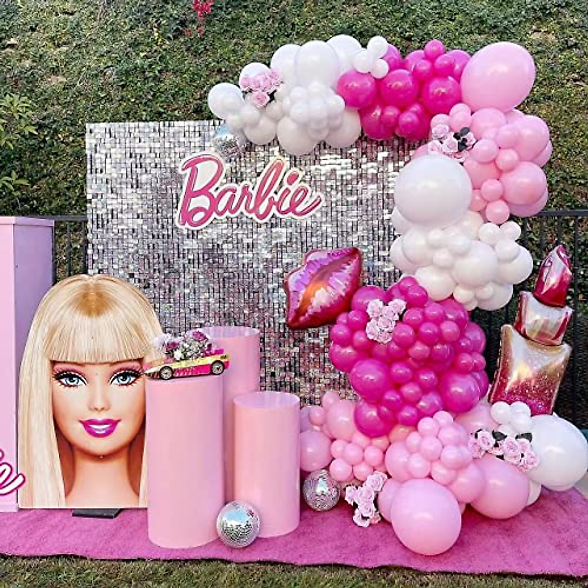 Pink Balloon Garland Arch Kit Hot Pink Light Pink White Balloons with Huge Lipstick-Lip Balloons for Girls Birthday Princess Theme Party Background Bridal Shower Barbie Baby Shower Decorations