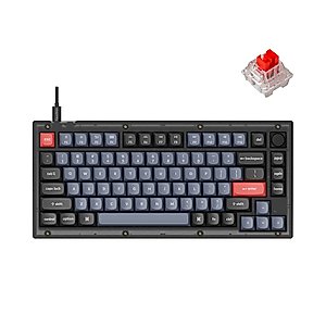 Keychron V1 Wired Custom Mechanical Keyboard Knob Version, 75% Layout QMK/VIA Programmable with Hot-swappable Keychron K Pro Red Switch Compatible with Mac Windows Linux (Frosted Black-Translucent)