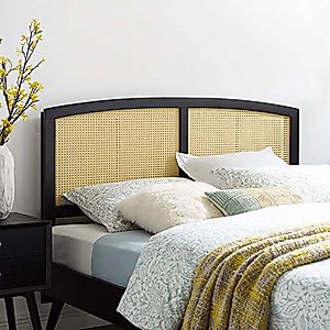Modway Halcyon Cane Woven Rattan Queen Headboard in Black
