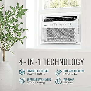 Keystone Energy Star 12,000 BTU Window Mounted Inverter Air Conditioner & Heater with Quiet, High Efficiency Operation and Remote, Window AC Unit for Apartment, Medium-Large Rooms up to 550-Sq.Ft.