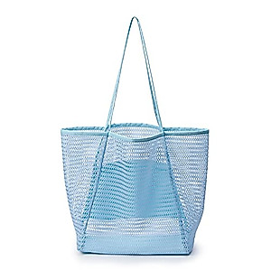 Women's Shoulder Handbag Mesh Handbag Summer Beach Tote Large Hobo Satchel Grocery Bags for Shopping Travel Outdoors, Light-Blue
