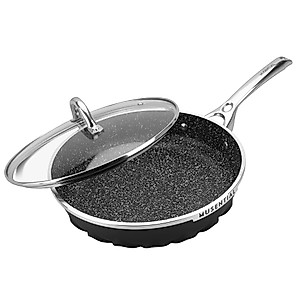 MUSENTIAL 10" Inch Aluminum Non-stick Frying Pan Skillet with Tempered Glass Lid, PFOA-Free Non-stick Granite Coating, Stainless Steel Handle, Dishwasher/Oven Safe (Black)