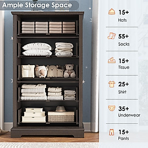 HOSTACK 5 Drawer Tall Dresser, Modern Farmhouse Chest of Drawers, Wood Dressers Organizer, Accent Storage Cabinet for Living Room, Hallway, Home Office, Dark Brown