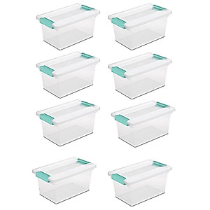 Sterilite Plastic Medium Clip Stacking Storage Box Container with Latching Lid for Home, Office, Workspace, and Utility Space Organization, 8 Pack