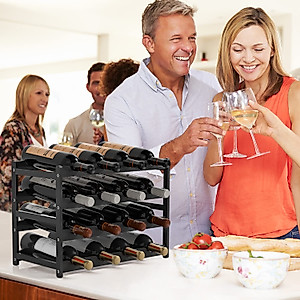 Ruichang Wine Rack Sturdy Wine Countertop，Bamboo Wine Bottle Holder Wine Storage Racks Counter Wine Stand Inserts for Cabinet Free Standing Floor Table Wine Organizer (4-Tier, 16 Bottle Capacity)