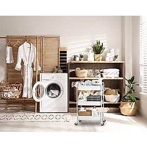 CAXXA 3-Tier Rolling Metal Storage Organizer - Mobile Utility Cart Kitchen Cart with Caster Wheels, White