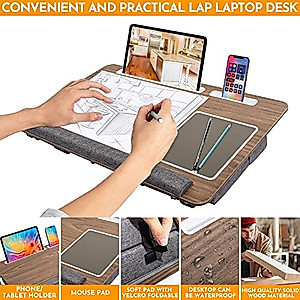 Lap Laptop Desk-Fits Up to 17.3 Inch Foldable Laptop Bed Tray Table with Adjustable Dual Cushion,Portable Wood Laptop Stand for Sofa Bed,Laptop Desk with Multifunctional Slot（Coffee Color）