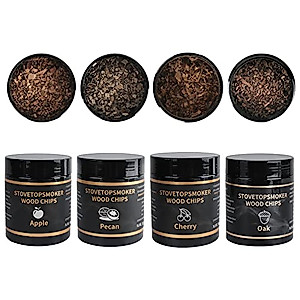 BORUIT Wood Chips for Smoker,4 Flavors Natural Apple Pecan Cherry Oak Cocktail Smoking Wood Chips for BBQ Smoking Beef Pork Chicken Fish and Whisky