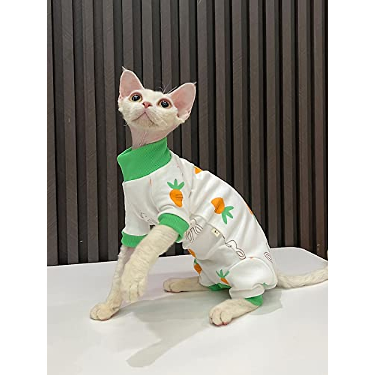Sphynx Hairless Cat Clothes Autumn Cotton T-Shirts Four Leg Jumpsuit Base Shirts High Collar Pullover Cute Pattern Kitten Shirts Pet Clothes (L（6.6-8.8lbs）, Carrot)