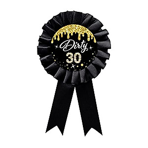 Dirty 30 Pin, Happy 30th Birthday Tinplate Badge Pin, 30 Years Old Birthday Black Corsage Rosette Button Pin Party Decorations - 1Pcs