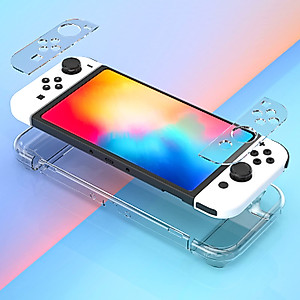Switch OLED Protective Case,Hard Case Compatible with Nintendo Switch (OLED model) and Joy-Con Controller with Clear Grip Cover Anti-Scratch and Shock-Absorption Design(Crystal Clear)