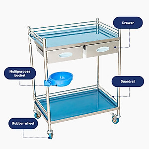 DIYTUNINGS Stainless Steel Lab Serving Cart 2-Tier Utility Cart Medical Storage Cart with Two Drawers for Lab Equipment Use Utility Services