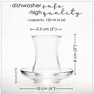 BullyBae Turkish Tea Glasses and Saucers Set (12 Pieces), Arabic Persian Tea Cups (4oz/120ml)