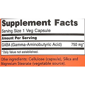 NOW Supplements, GABA (Gamma-Aminobutyric Acid) 750mg, Neurotransmitter Support*, 100 Veg Capsules