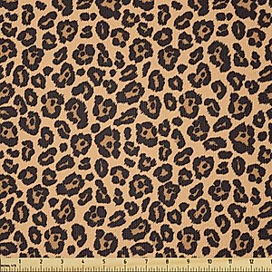 Ambesonne Peach Color Leopard Print Fabric by The Yard, Orange Color Leopard Pattern Illustration Exotic Pattern, Stretch Knit Fabric for Clothing Sewing and Arts Crafts, 1 Yard, Orange and Black