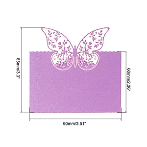 PATIKIL Table Name Place Cards, 50Pcs Favor Decor Hollow Butterfly Cut Design Blank Card for Wedding Party Seating Place Cards, Purple