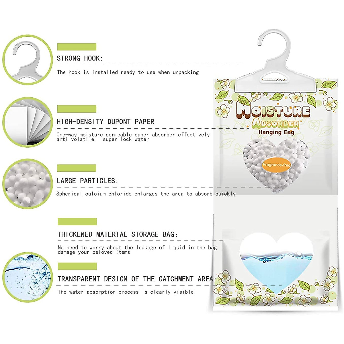 ZSPENG 16 Pack Moisture Absorber Hanging Bags,220g/Pack Fagrance Free Moisture Bag,Hanging Closet Dehumidifier Bags for Basement Closet Storeroom